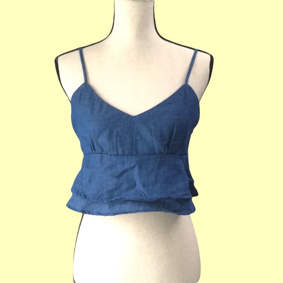 TCEC | Tops | Tcec Denim Colored Ruffled Crop Top | Poshmark